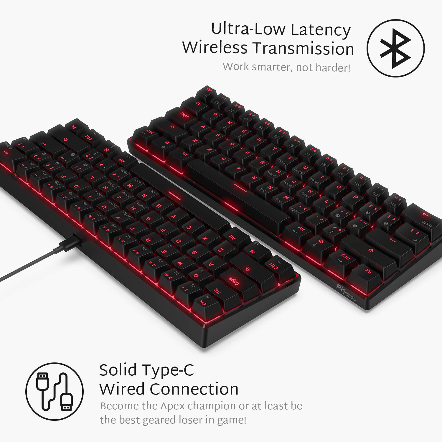 RK ROYAL KLUDGE RK61 Wireless 60% Mechanical Gaming Keyboard, Ultra-Compact Bluetooth Mechanical Keyboard with 10 Hours Battery Life and Tactile Brown Switches, Compatible for Multi-Device Connection