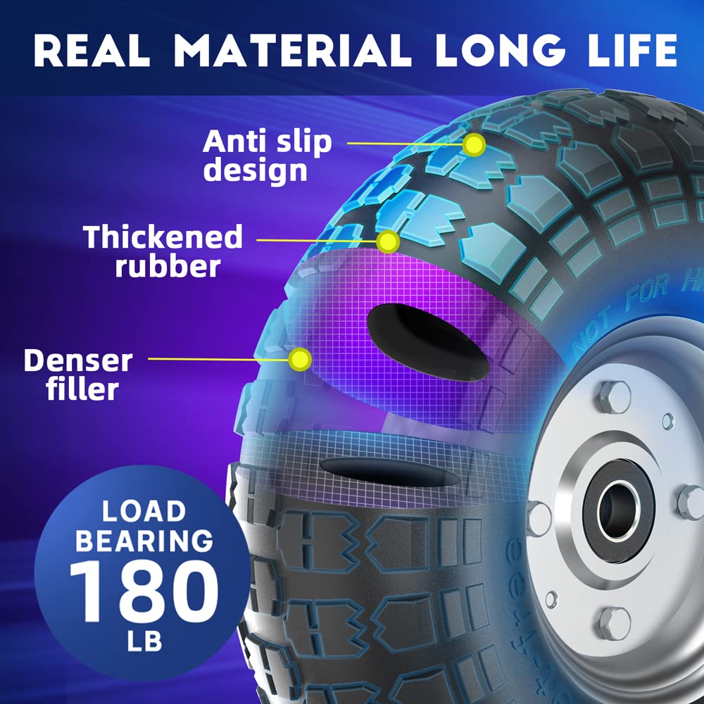 Winisok 4.10/3.50-4 Tire Wheels Flat Free, 10" Heavy Duty Solid Replacement Tire with 5/8ββ Bearings for Wagon/Wheelbarrow/Hand Truck/Generators (4 Pack)