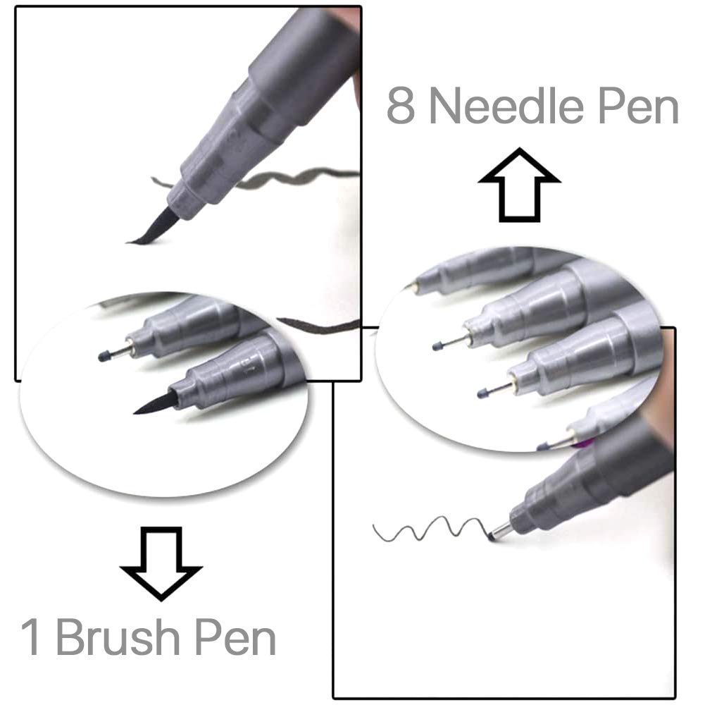 Precision Micro-Line Pens, Set of 9 Black Micro-Pen Fineliner Ink Pens, Waterproof Archival ink, Multiliner, Sketching, Anime, Artist Illustration, Technical Drawing, Office Documents