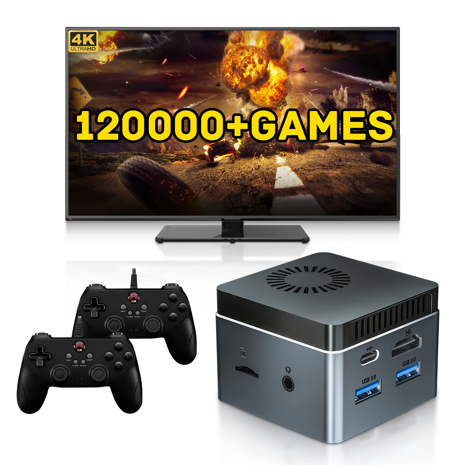 Super Console X PC Mini Video Game Console with 120000+ Games, Windows 11 Pro&Batocera 33 Systems 2 in 1, Intel Celeron J4125 chip, 4K UHD Output, 2.4G + 5G, 2 Beton Gamepads
