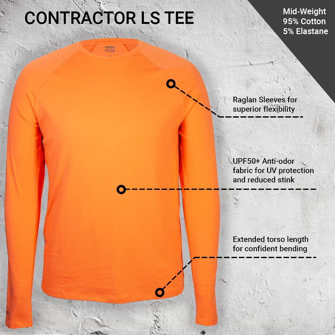 SUNTECT UPF50+ Sun Protective Performance Apparel for Outdoor Workers β Contractor Mid-Weight Long Sleeve Tee (Charcoal, 3X-Large)