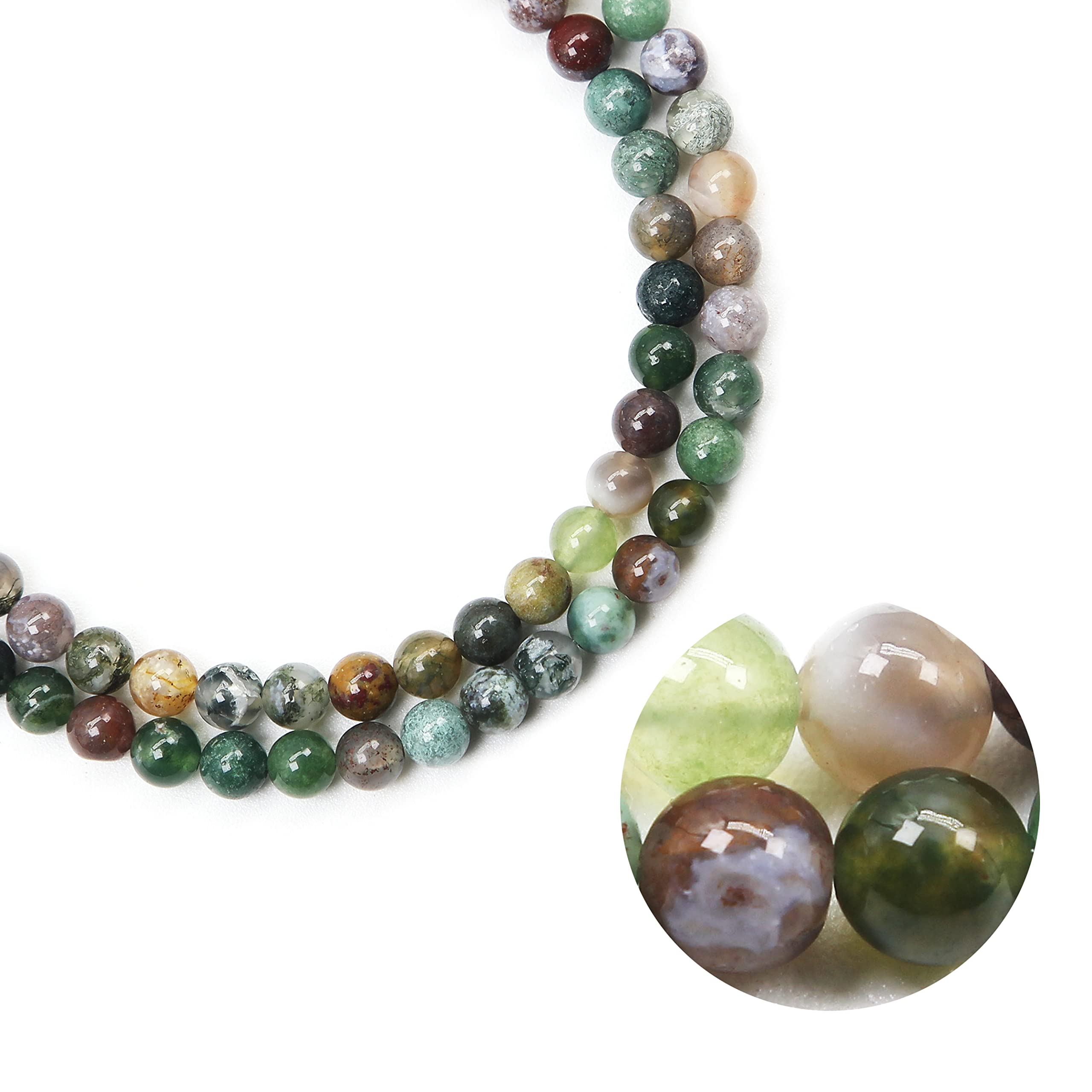 Qiwan Natural Gemstone Round Loose Beads, DIY Jewelry Making 1 Strand 15" (6mm, Natural Indian Agate Gemstone)