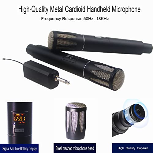Wireless Microphone, 260ft UHF Metal Dynamic Handheld Multipurpose Mic with Rechargeable Receiver(Plug & Play 1/4‘’Output), for Karaoke Machine, Amp, PA Speaker, Wedding, DJ, Party, Speech, Class Use
