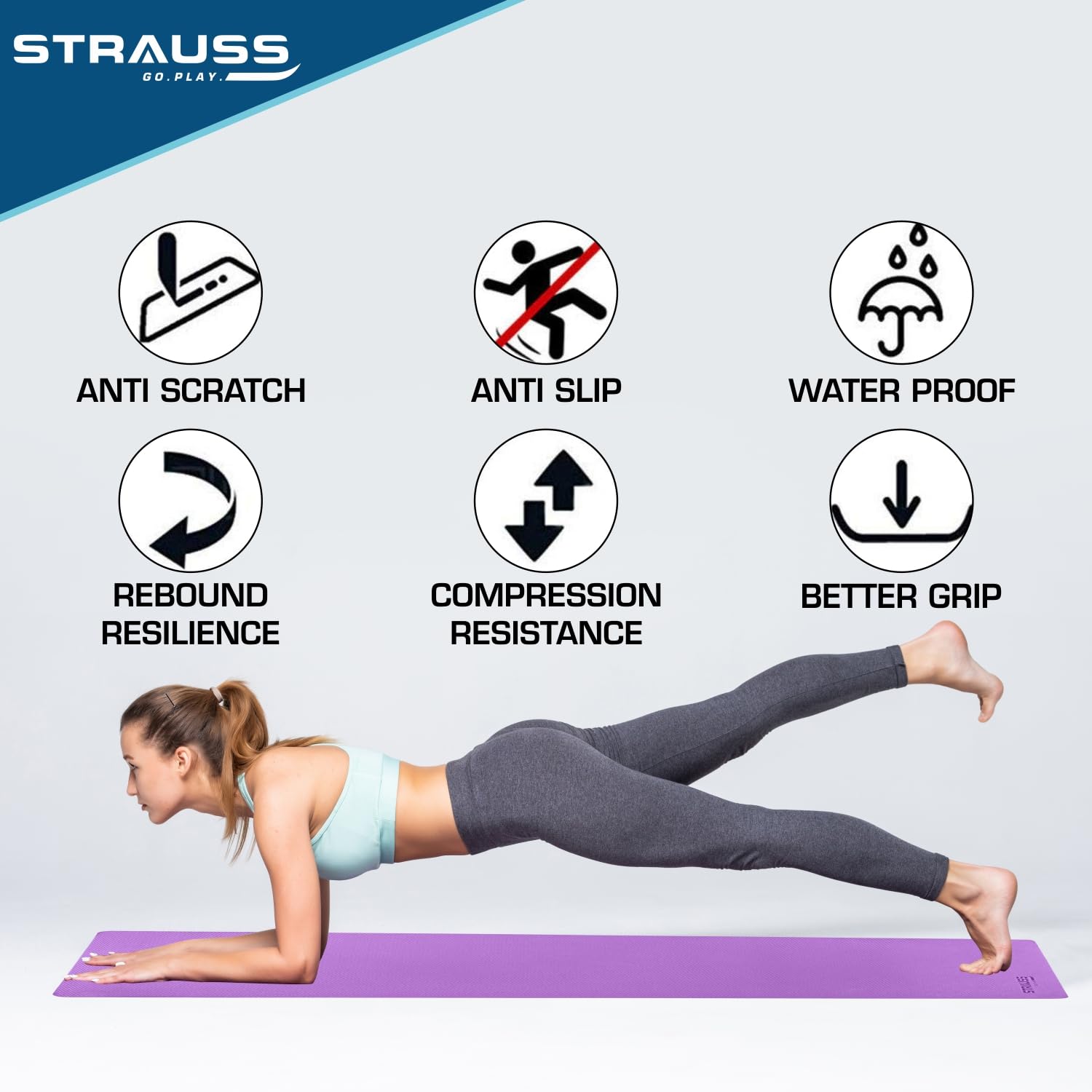 Strauss Anti Skid EVA Yoga Mat with Carry Bag, 6mm, (Grey)