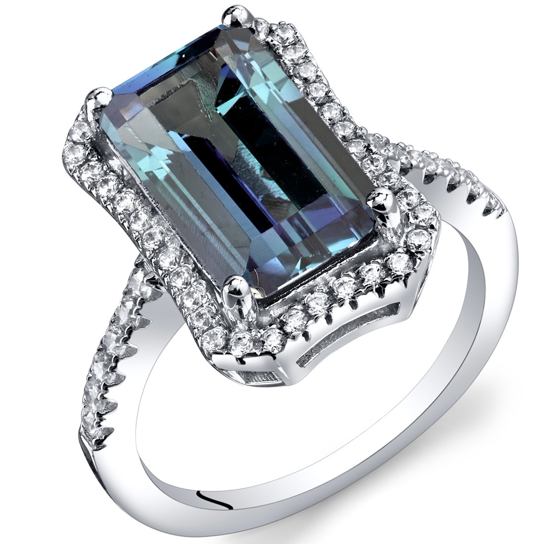 PEORA Simulated Alexandrite Ring for Women 925 Sterling Silver, Color-Changing 4.25 Carats Royal Octagon Design,12x7mm, Comfort Fit, Size 7