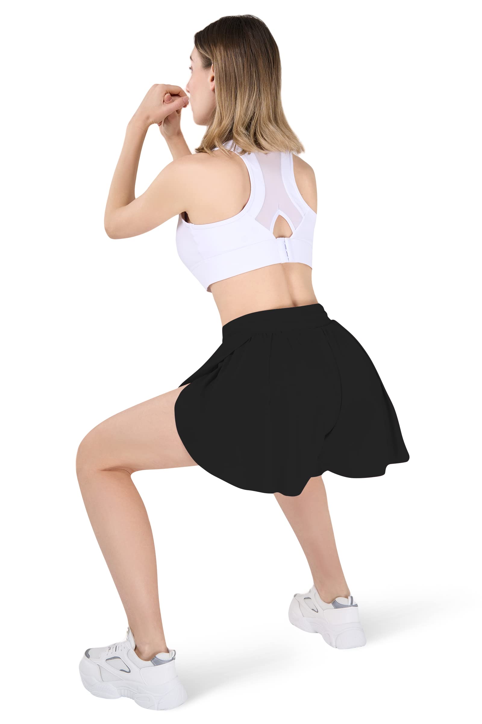 TELINVEY Womens Workout Shorts 2-in-1 Running Shorts Quick-Dry Flowy Athletic Shorts for Women Black L