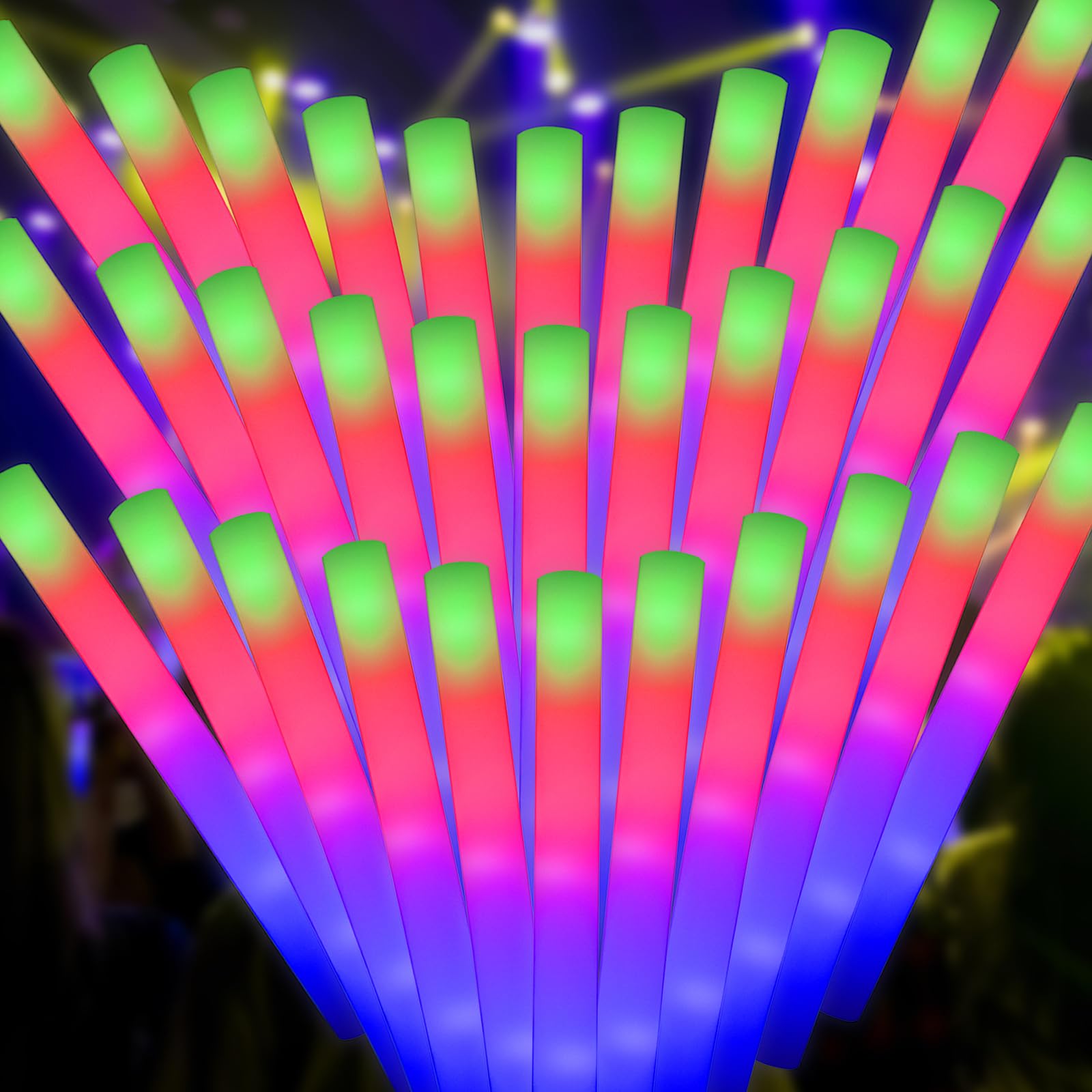 SEEROOTOYS 24pcs Light up Foam Sticks,LED Foam Sticks Wedding Favors Glow Batons with 3 Modes Flashing Effect for Party, Concert,Halloween Party