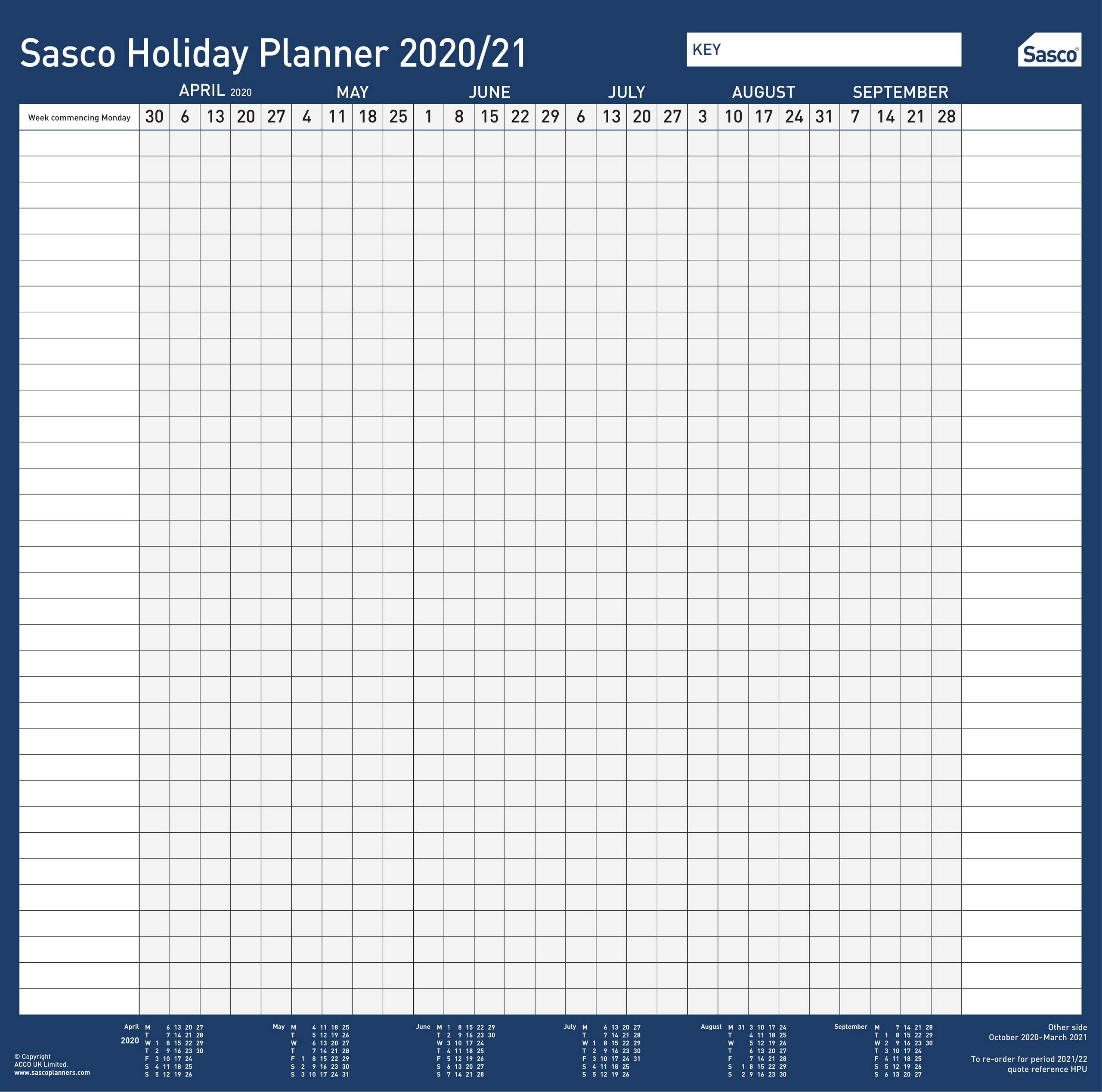 Sasco 2410117 2020/21 Poster Style Holiday A1 Wall Planner with Wet Wipe Pen & Sticker Pack, 420 x 420 mm (H x W)