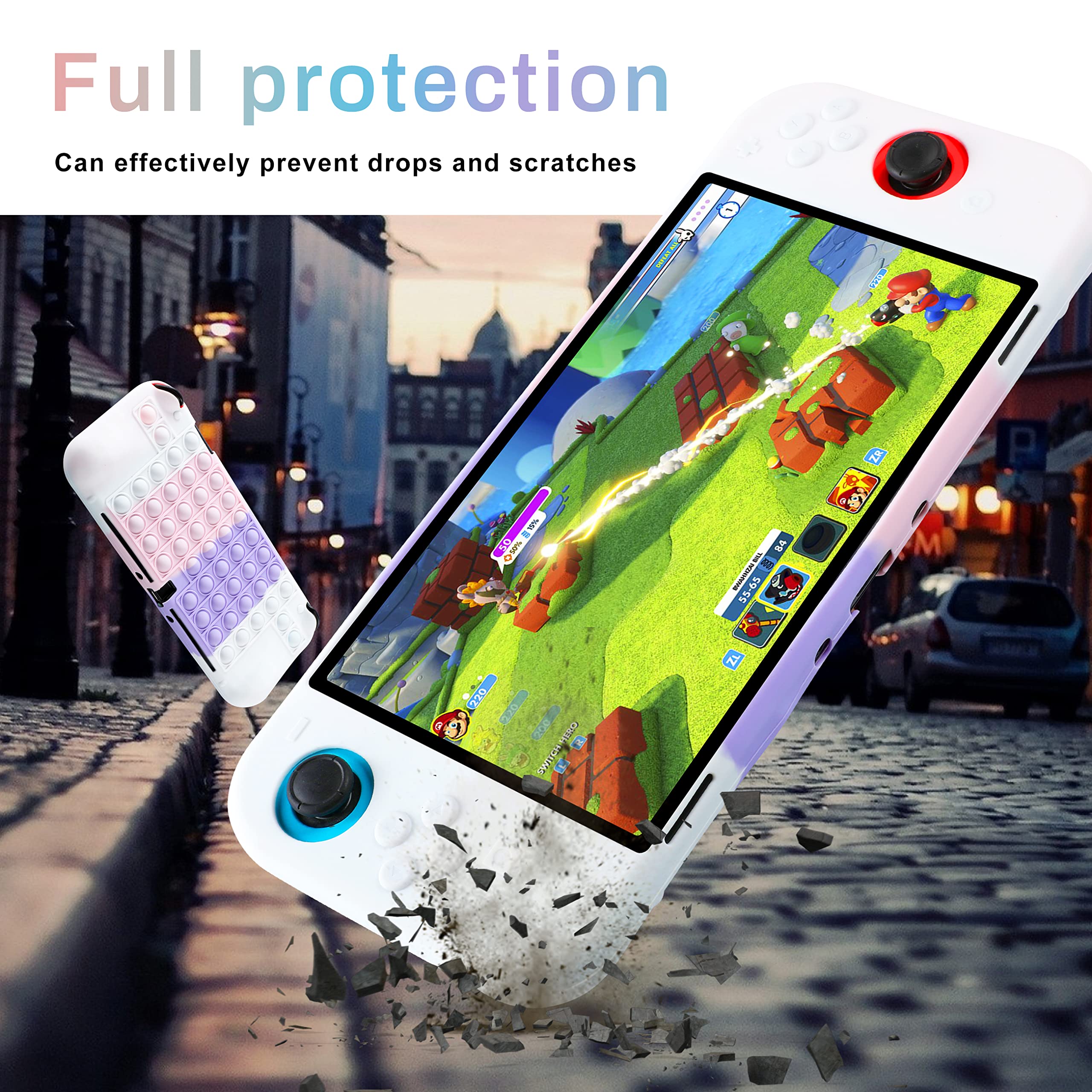 WowChic for Nintendo Switch OLED Silicone Bubble Case Cute Kawaii Funny Design for Kids Girls Boys Teen Switch Controller Controllers Cases Protective Cover for Nintendo Switch OLED (White Pink)