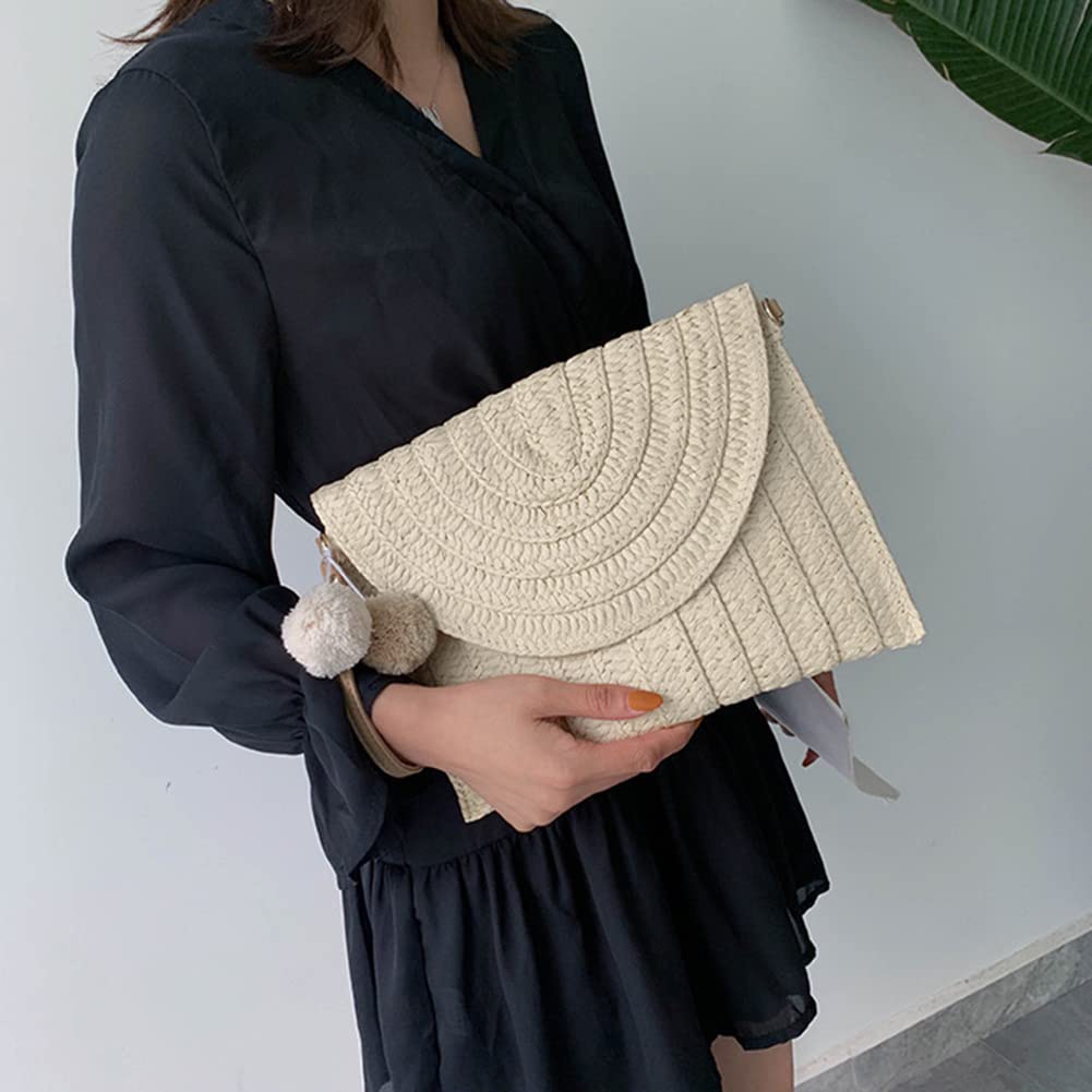 Straw Beach Bags for Women,Straw Clutch Purse Envelope Handbag,Summer Beach Straw Handmade Bag for Vacation