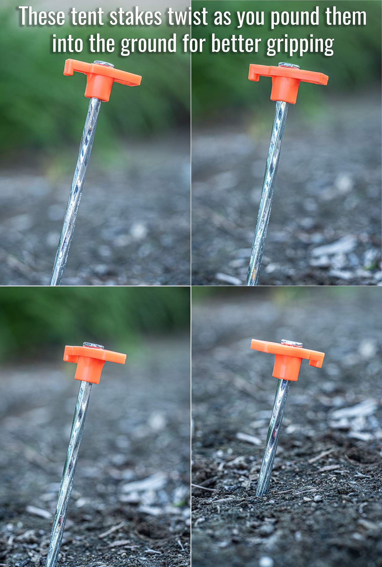 SE 10” Metal Twisted Tent Pegs with Orange Plastic Stoppers (10-Pack) - 909NRC-T10