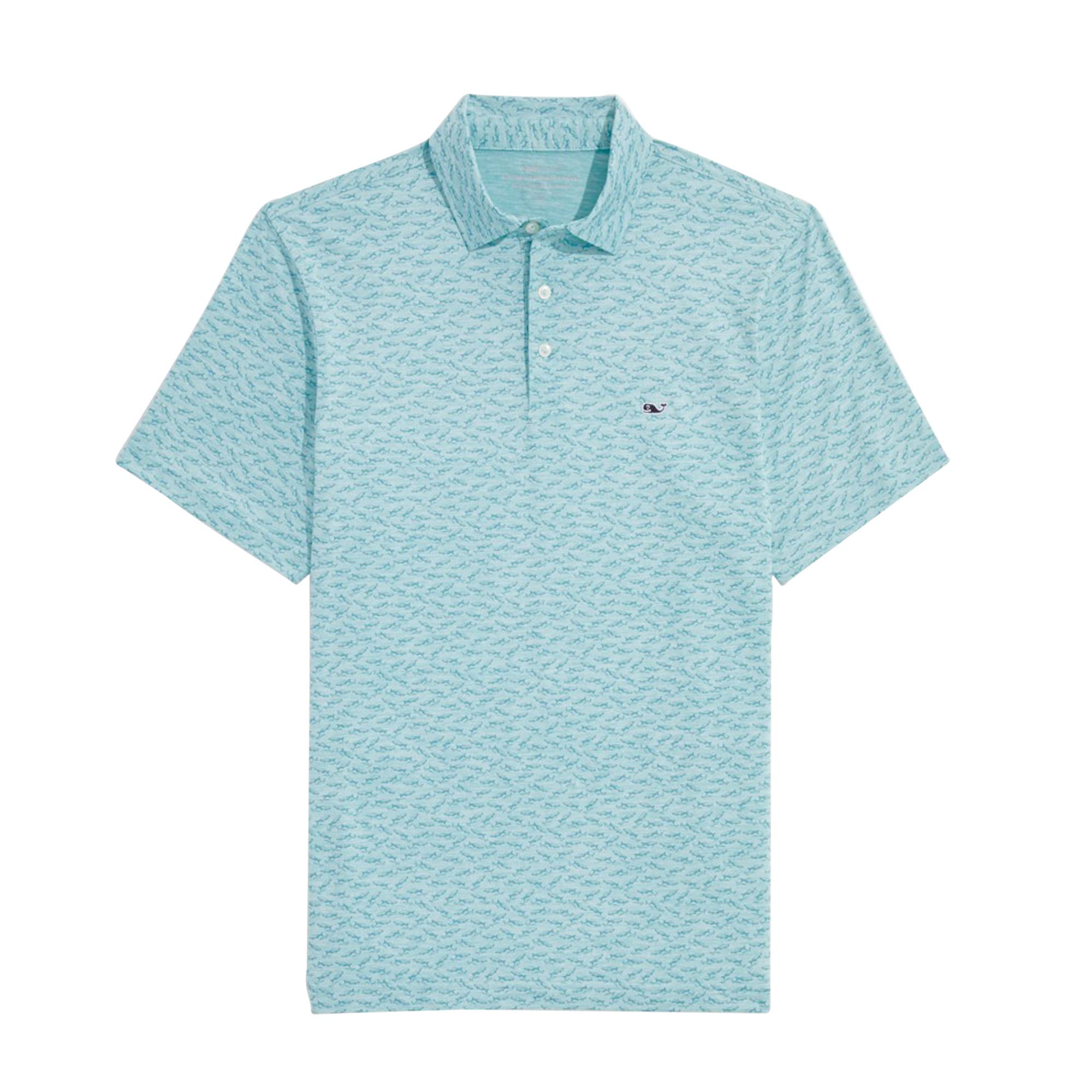 vineyard vines Men's Printed Sankaty Polo, Bass Aqua Ocean, Medium