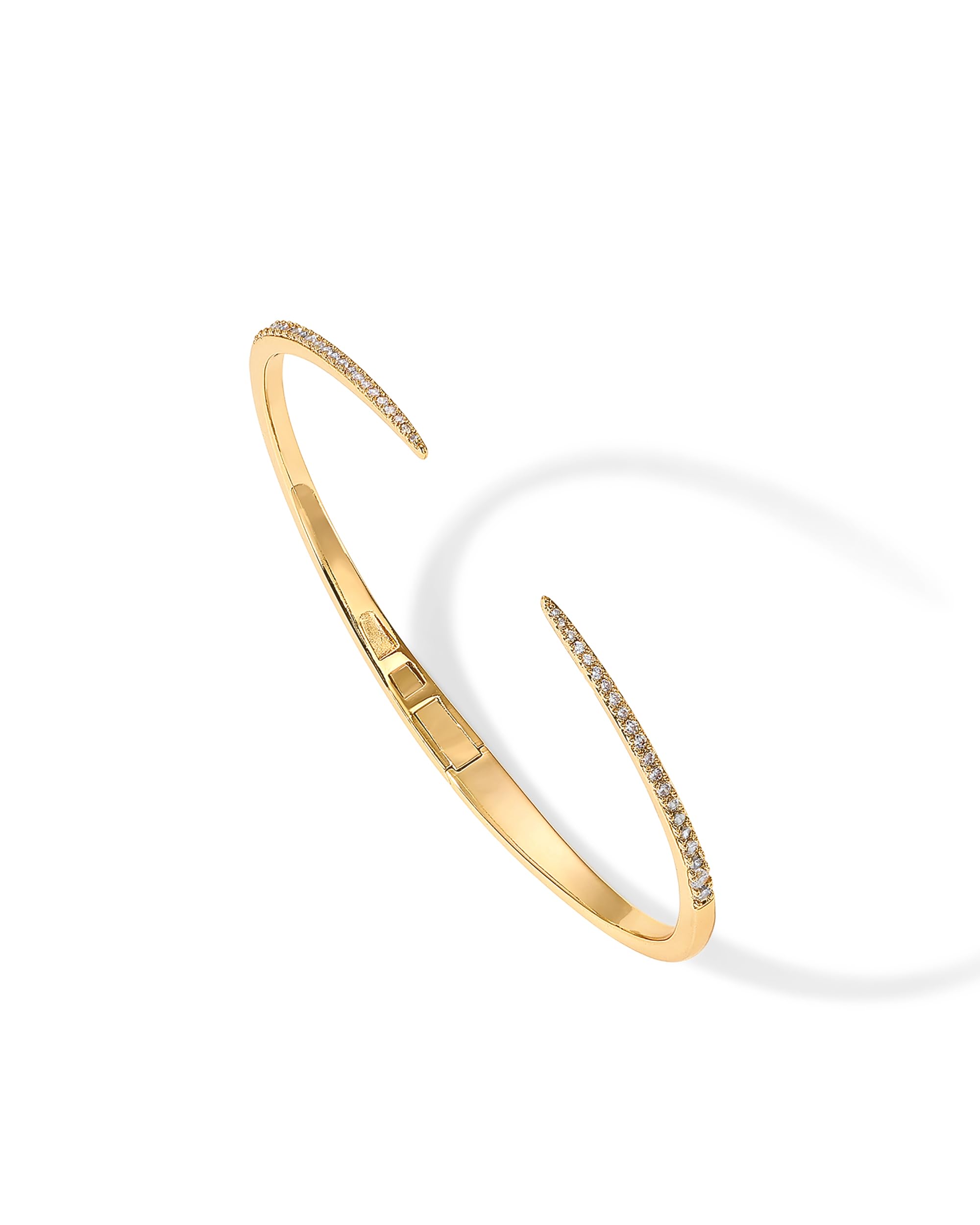 PAVOI 14K Gold Plated Cubic Zirconia Claw Bangle Bracelet | Elegant CZ Cuff Bracelets for Women (6.5, Yellow Gold)