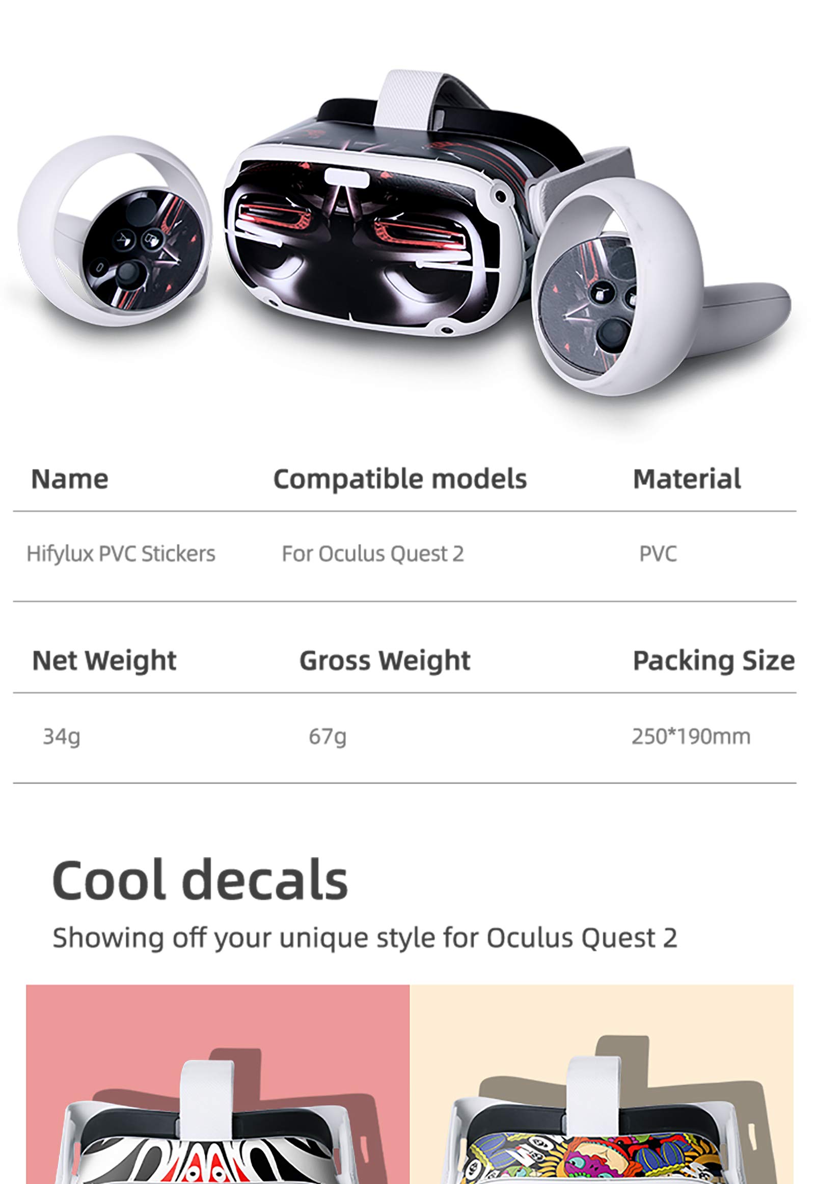 Skin Sticker for Oculus Quest 2 VR Headset Virtual Reality Cartoon Protetcive PVC Skin Decals for Quest 2 Controller Accessories (2-Kawaii Girl)