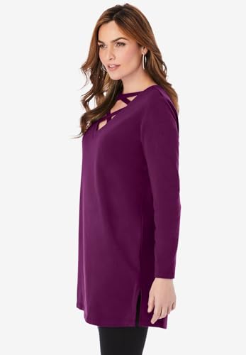 Roaman's Women's Plus Size Crisscross Sweatshirt Tunic - 26/28, Black