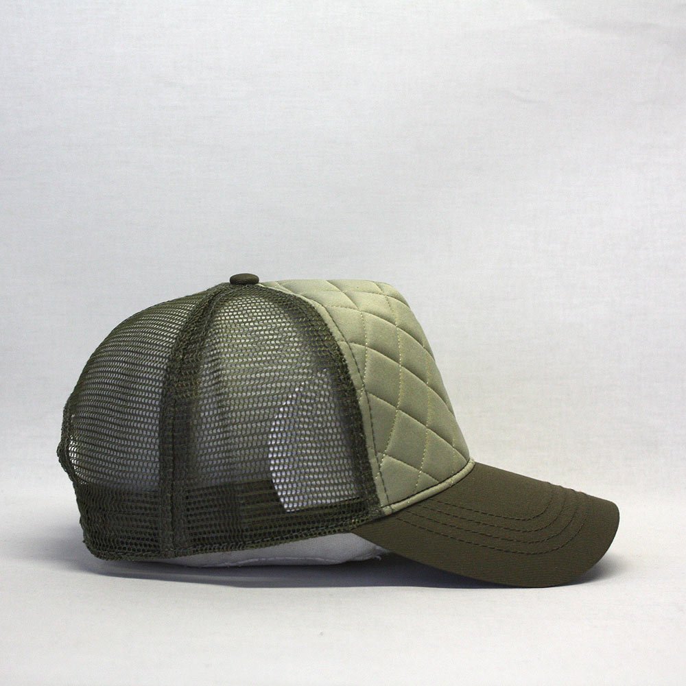 Plain Tone on Tone Cotton Mesh Adjustable Low Profile Baseball Cap Quilt Camo Heather Distressed (Quilt Olive Green/Pty/Olive Green)