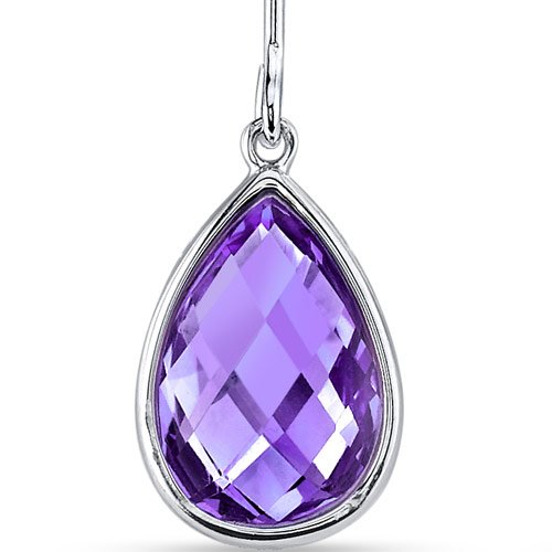 Peora 14K White Gold 5 Carats Purple Amethyst Teardrop Dangle Earrings for Women, Genuine Gemstone, Pear Shape 14x8mm, Fishhooks