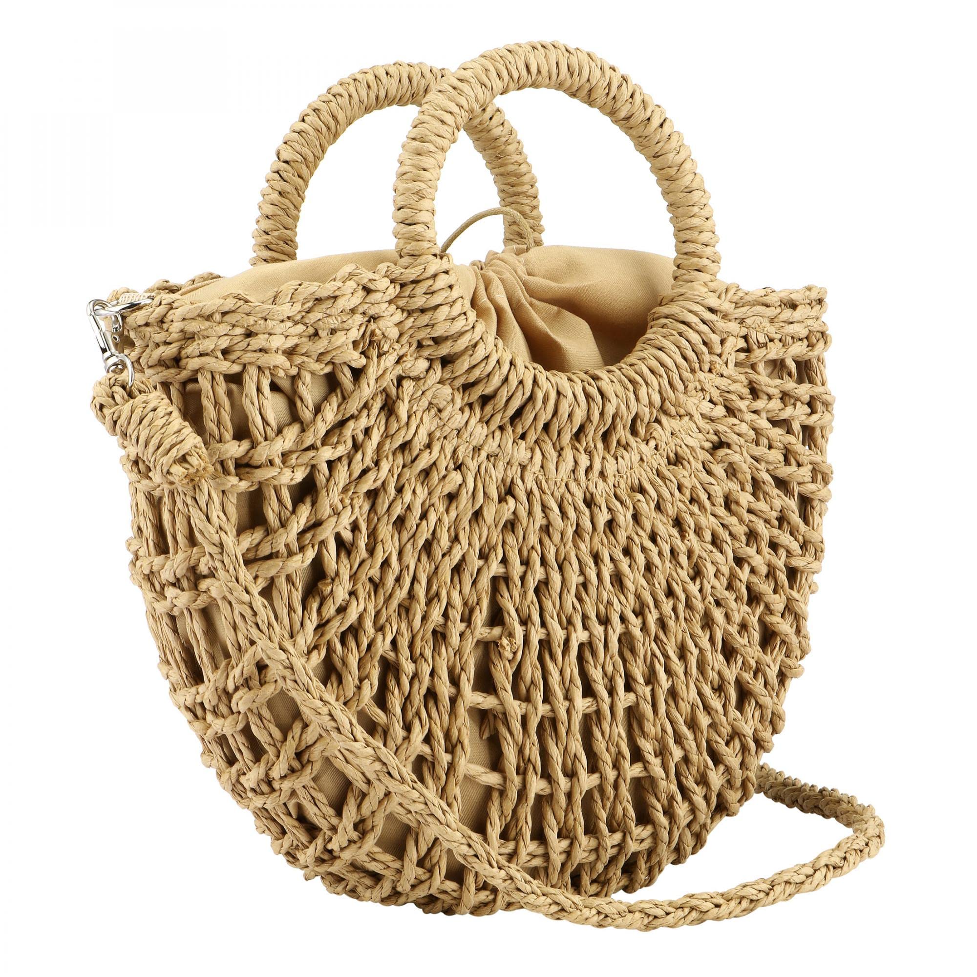Straw Woven Top Handle Bag Summer Retro Rattan Straw Handbag Shoulder Bag Crossbody Bag with Removable Shoulder Strap (Khaki)