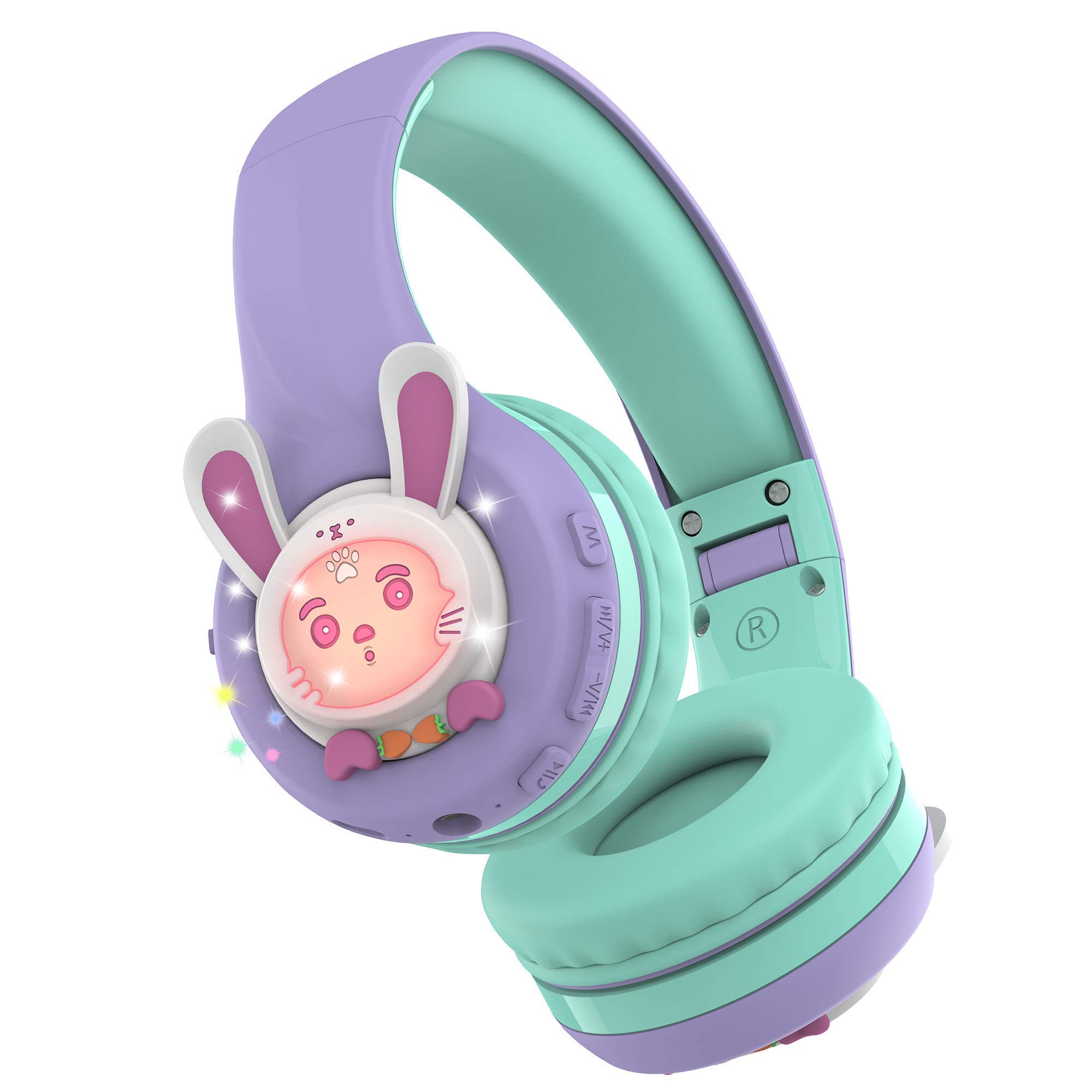 Riwbox WT-7S&RB-7S Kids Headphones Wireless, Bundle 2 Packs Foldable Stereo Bluetooth Headset with Mic and Volume Limited for PC/Laptop/Tablet/iPad (Blue&Purple)