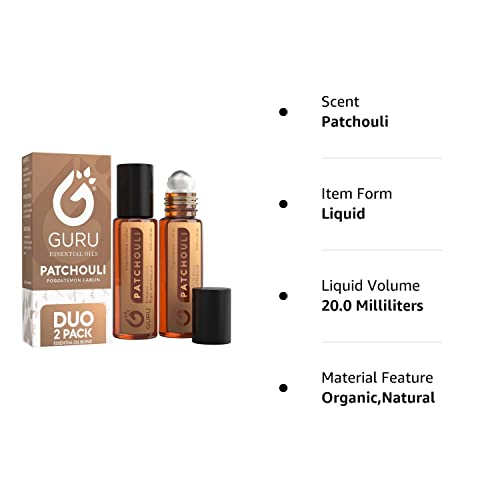 Patchouli Essential Oil Roll On (2 Pack) - Patchouli Perfume Oil for Skin Care, Hair & Massage - Premium Therapeutic Grade Aromatherapy Rollers