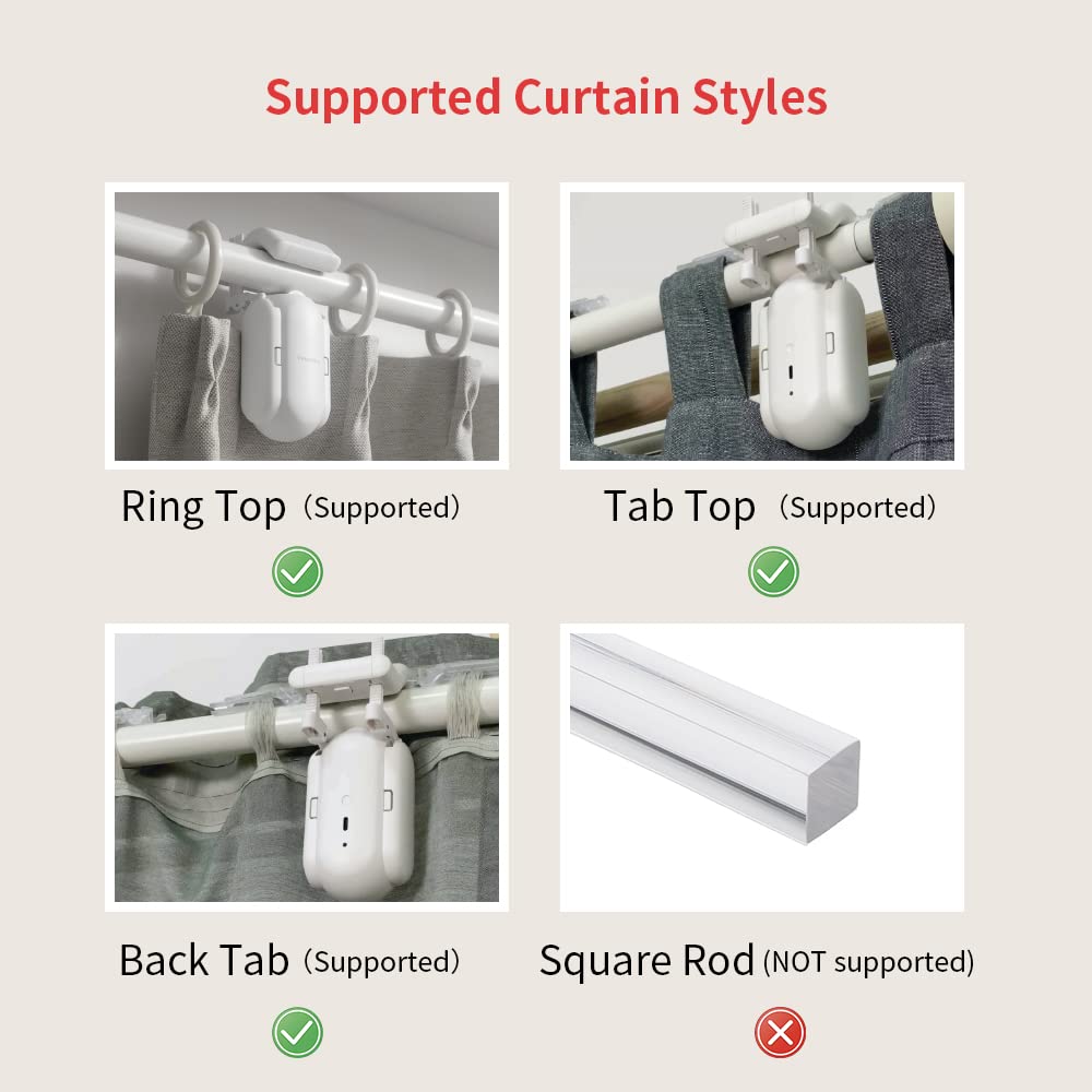 SwitchBot Curtain Smart Electric Motor - Wireless App or Automate Timer Control, Add SwitchBot Hub Mini to Make it Compatible with Alexa, Google Home, HomePod, IFTTT (Rod, White)