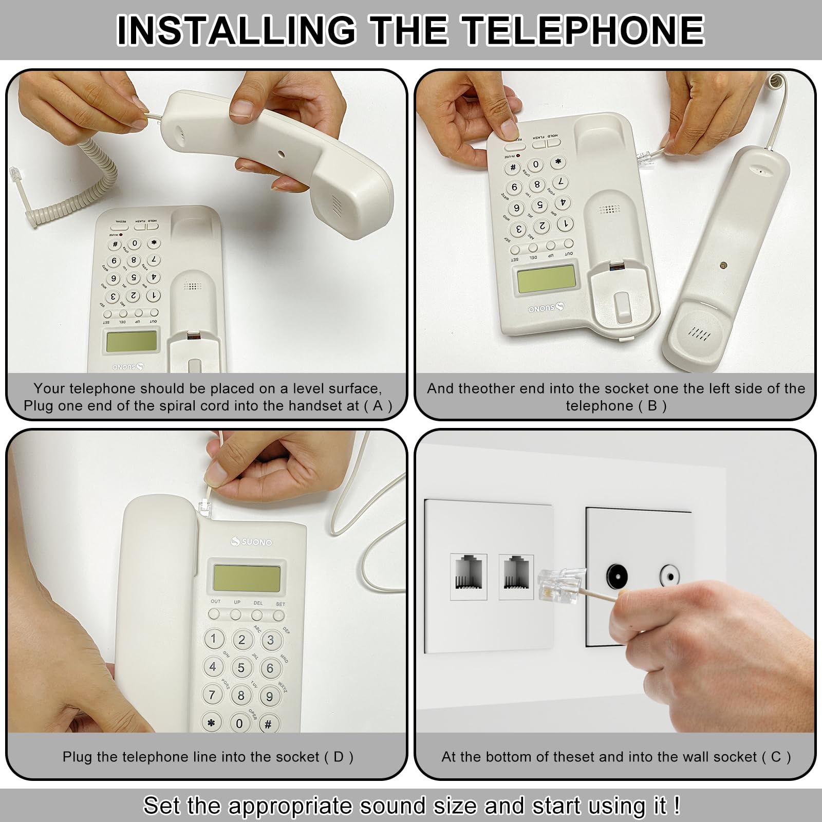 Wired Telephone, Desktop Telephone, Fixed Telephone, Caller ID Telephone, Front Desk Home Office with Call Display and Other Multi Scene Telephone Sets (White)