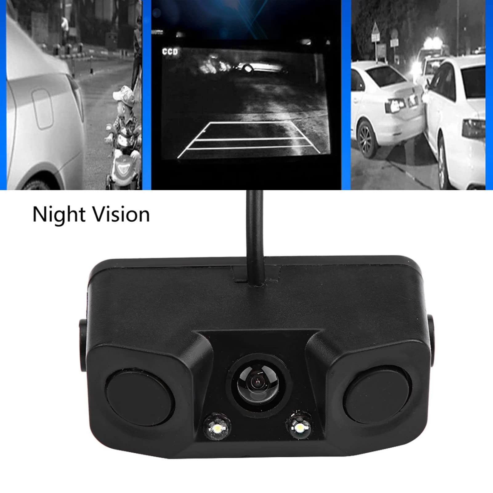 Qiilu 3 in 1 Car Backup Camera Reversing Video Rearview Camera with Backup Radar System Detector and Parking Sensor, Waterproof for Universal Vehicles