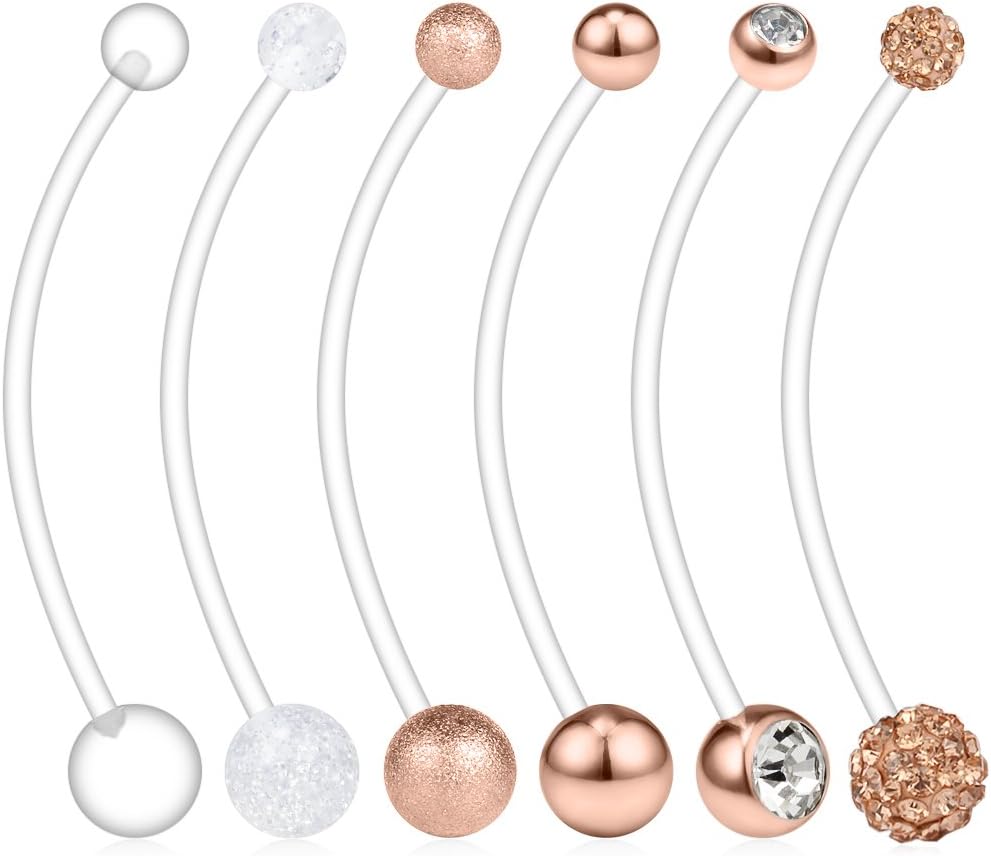 Ruifan 6PCS Mix Style Pregnancy Sport Maternity Flexible Bioplast Belly Navel Button Ring Retainer 14G 1 1/2Inch (38mm)