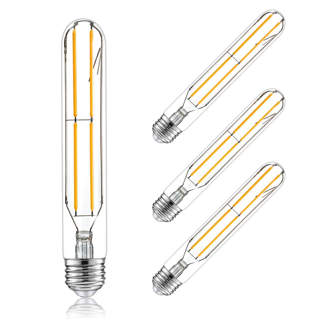 SD Light T10 Led Bulb,6W Dimmable 7.3Inch Long Tubular Light Bulb 3000K Warm White,60Watt Incandescent Bulb Equivalent,600lm,Clear Glass,E26 Medium Base Lamp Bulb for Desk Lamp,Pendant Lights(4-Pack)