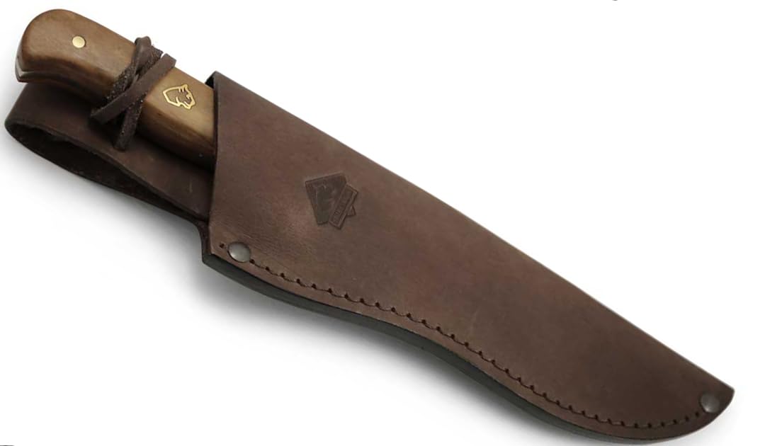 SGB Puma Bowie Olive Wood Hunting Knife with Leather Sheath