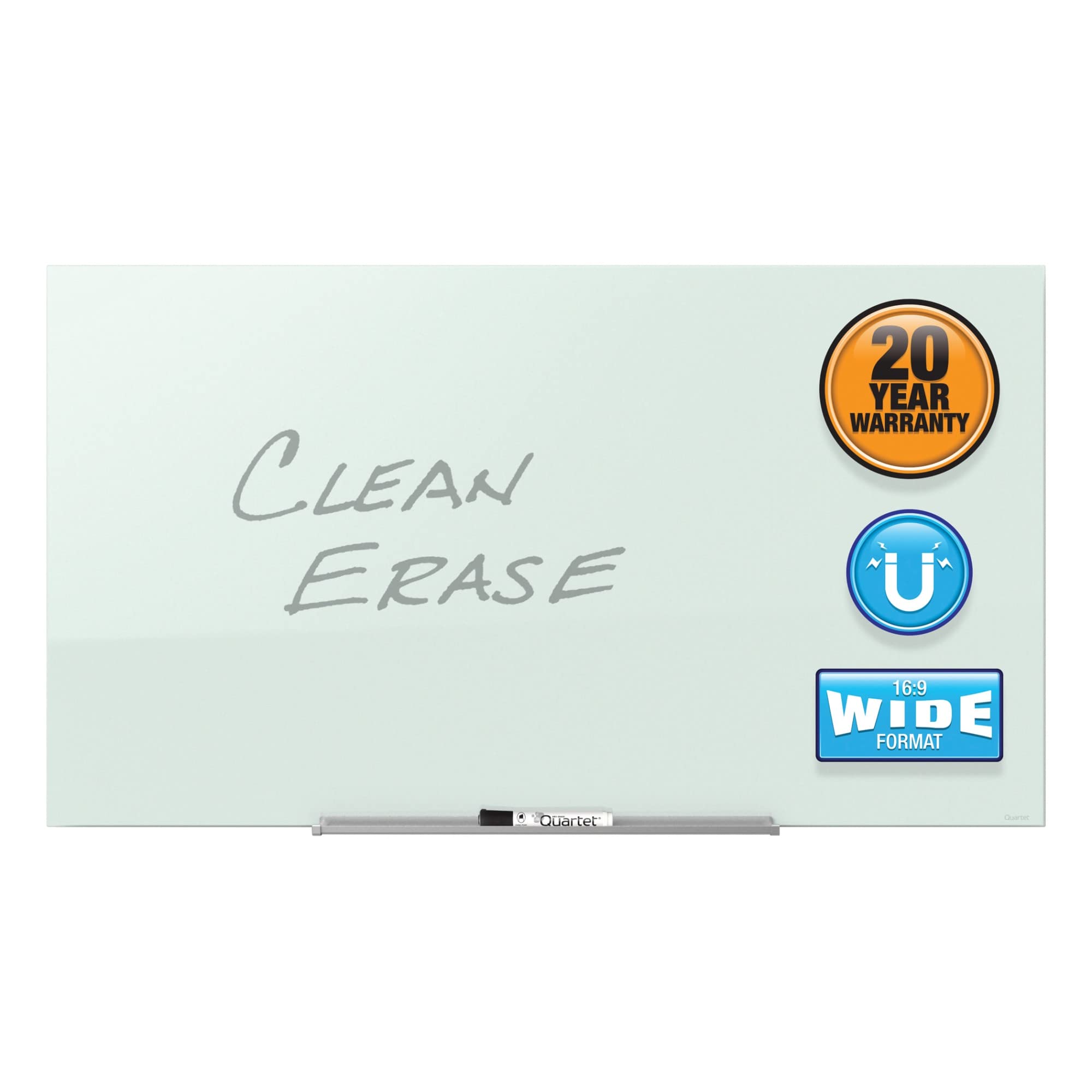 Quartet Magnetic Glass Dry Erase White Board, 74" x 42" Whiteboard, InvisaMount Horizontal Frameless Mounting (G7442IMW)