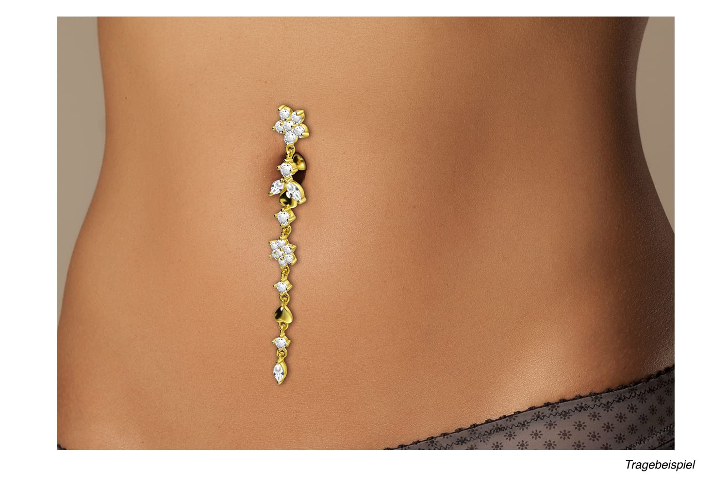 PIERCINGLINE surgical steel dangle belly button piercing with flower tendril in brass design - belly button ring surgical steel, gold, silver, rosegold piercing