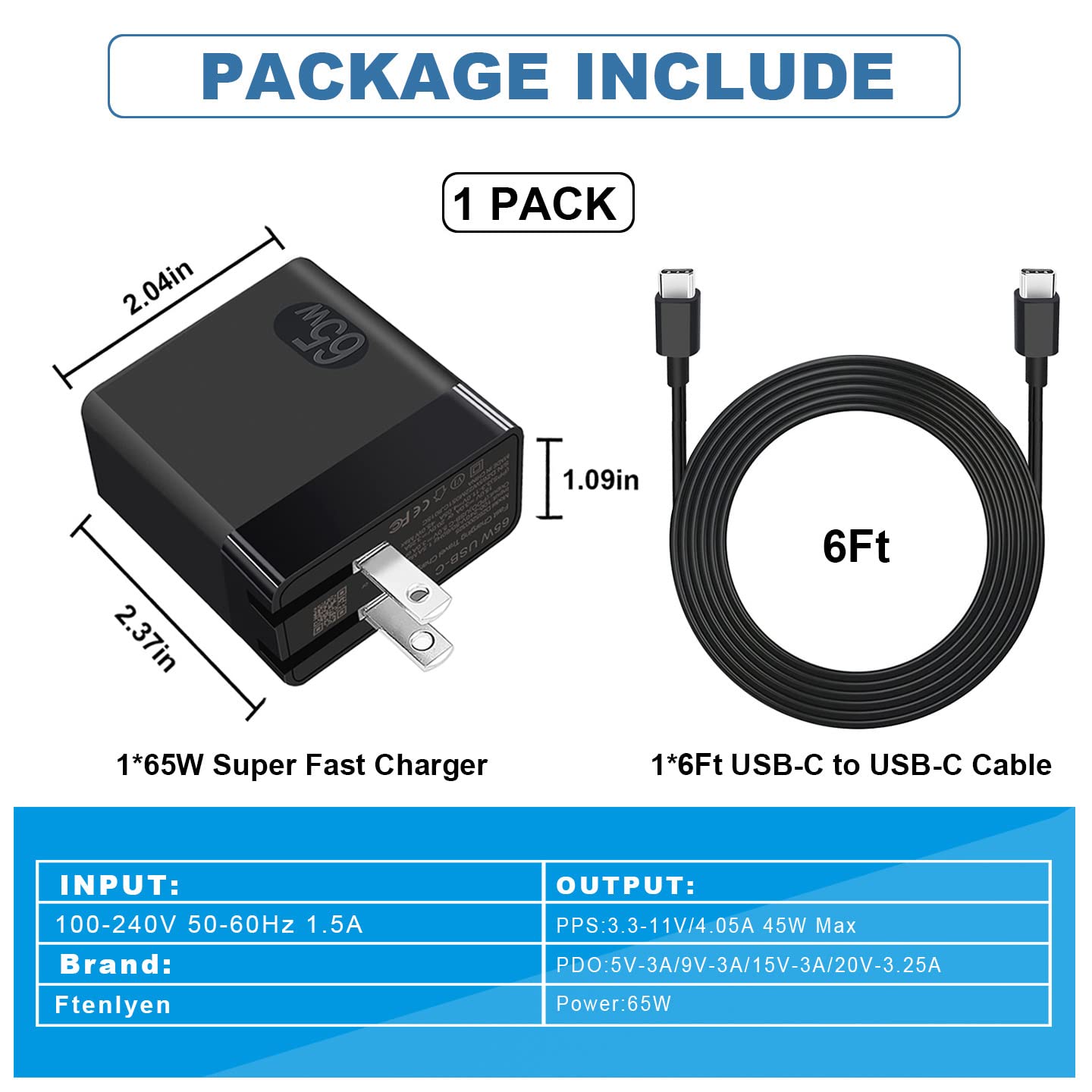 USB C Charger for Steam Deck Charger 65W 45W, Type-C PD 3.0 Fast Charger Power Adapter for Steam Deck/Nintendo Switch/Xbox /PS5 /Tablet/Laptop/Phone, Foldable USB-C Wall Adapter with 6ft C-C Cable