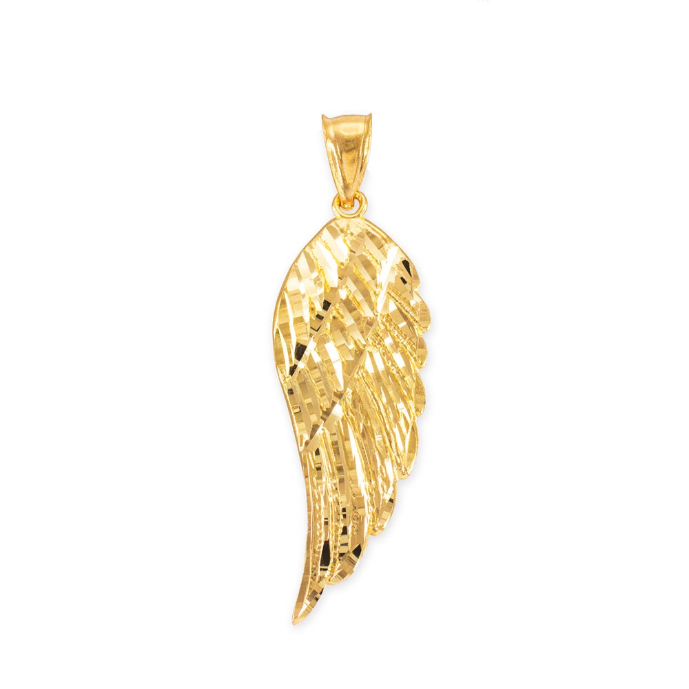 Religious Jewelry 14K Yellow Gold Textured Single Angel Wing Charm Pendant