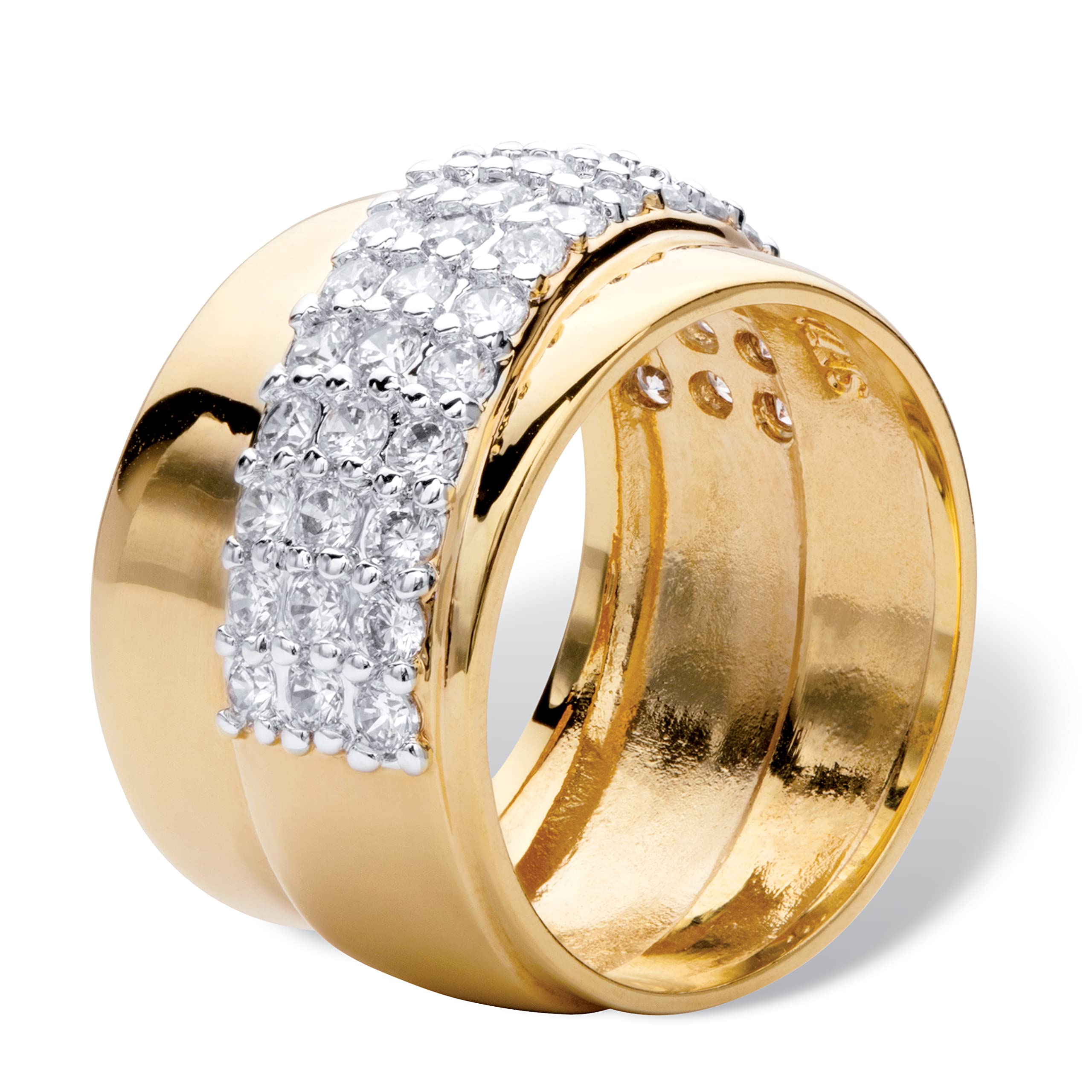 PalmBeach Yellow Gold-Plated Round Cubic Zirconia Diagonal Ring Sizes 6-10 Size 8