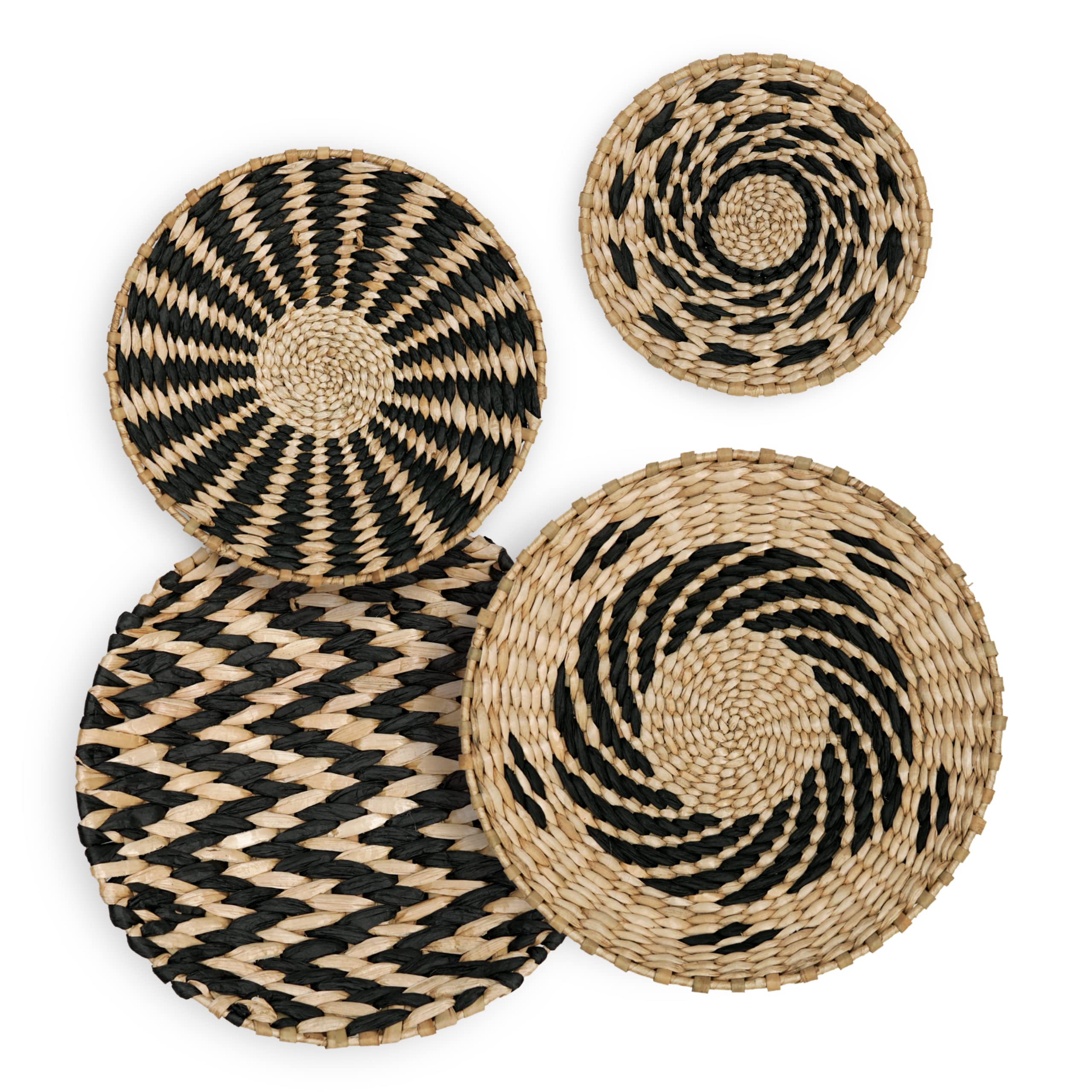 VESPR Rattan Wall Basket Decor with Included Wall Hooks – Bohemian Handmade Wall Art - Centerpiece Decorations - Set of 4 Woven Baskets - Perfect Rustic Home Décor for Kitchen, Living Room, Bedroom