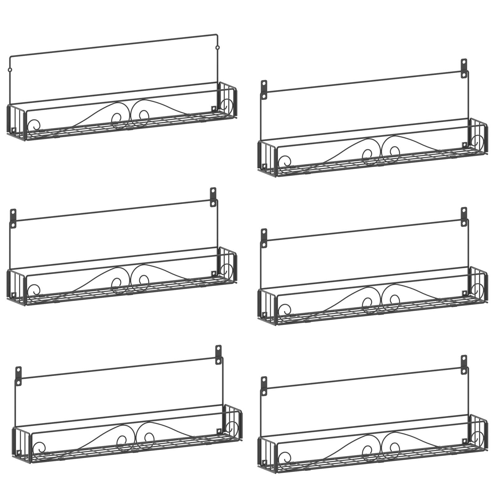 SWOMMOLY Wall Mount Spice Rack, 6 Pack Stackable Foldable Spice Racks Organizer, Black,Large