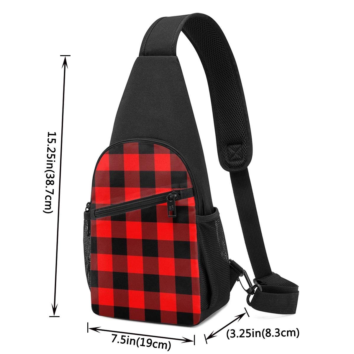 QIUYELONG Sling Backpack,Travel Hiking Daypack Pattern Rope Crossbody Shoulder Bag Red and Black Buffalo Plaid Printed