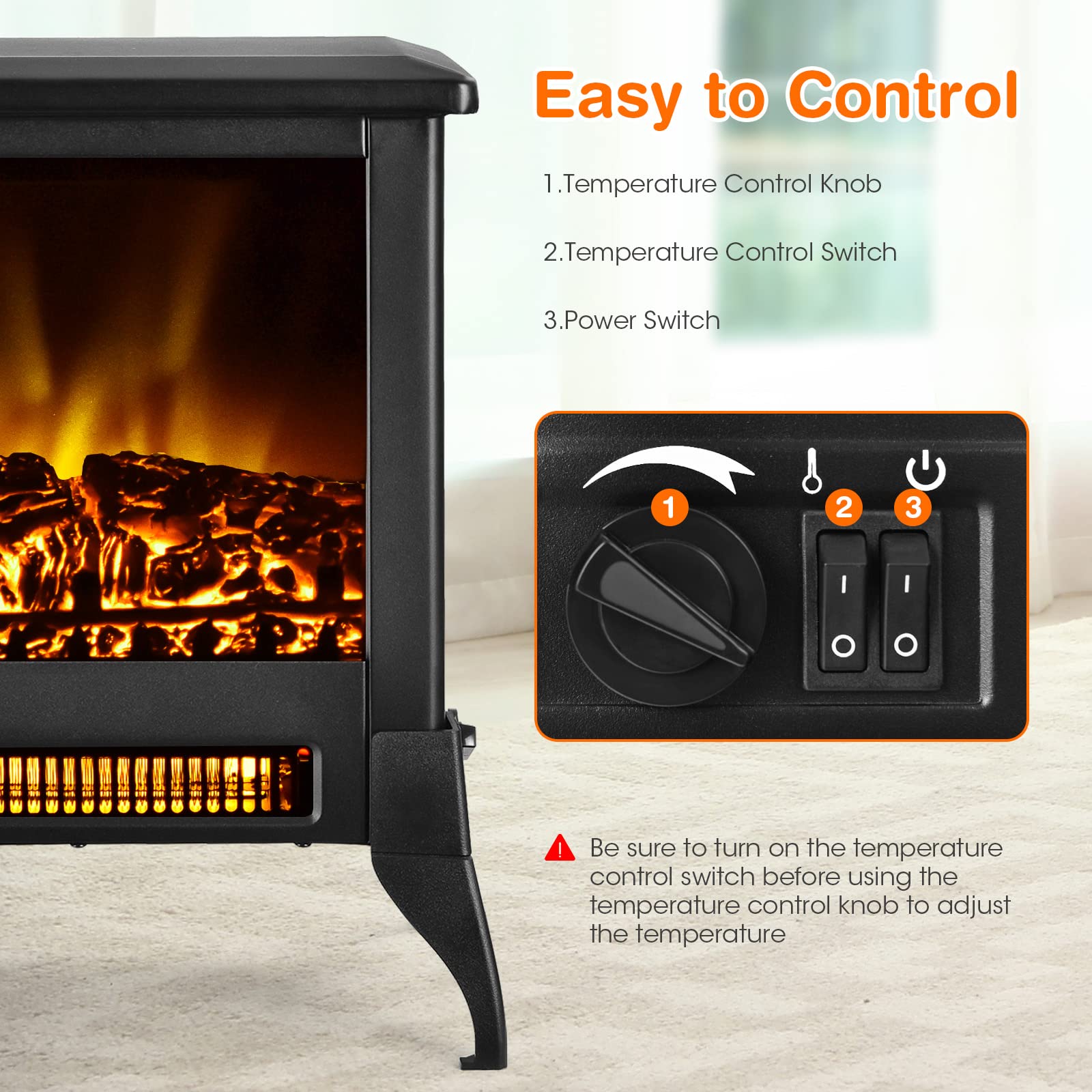 Tangkula 18 Inches Electric Fireplace Stove, 1400W Freestanding Fireplace Heater w/Realistic Flame Effect, Adjustable Temperature, Overheat Protection, Quiet Operation, Space Heater for Indoor Use