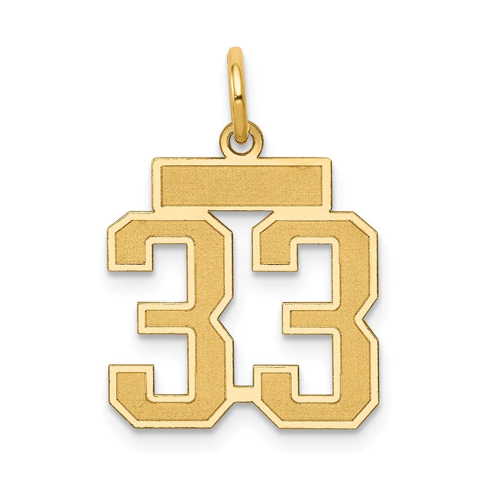 Solid 14k Yellow Gold Small Number 33 Charm Brushed Matte Finish Pendant