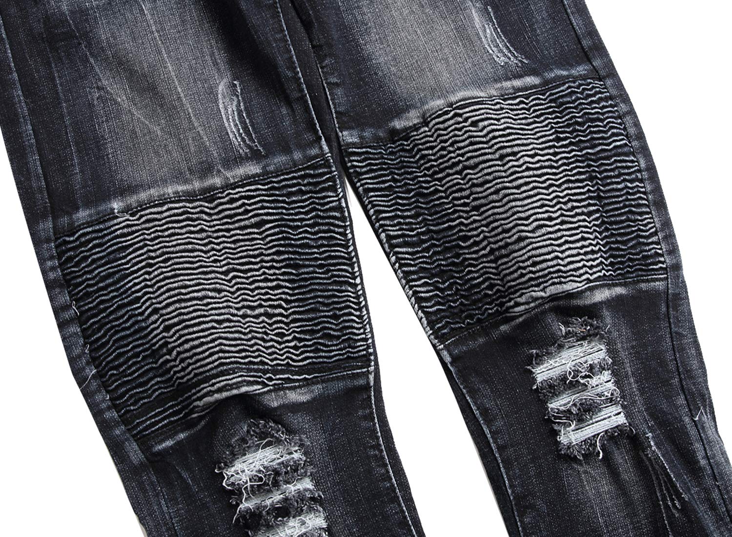 QIMYUM Men's Distressed Slim Fit Biker Jeans Stretched Moto Denim Pants (40, Black)