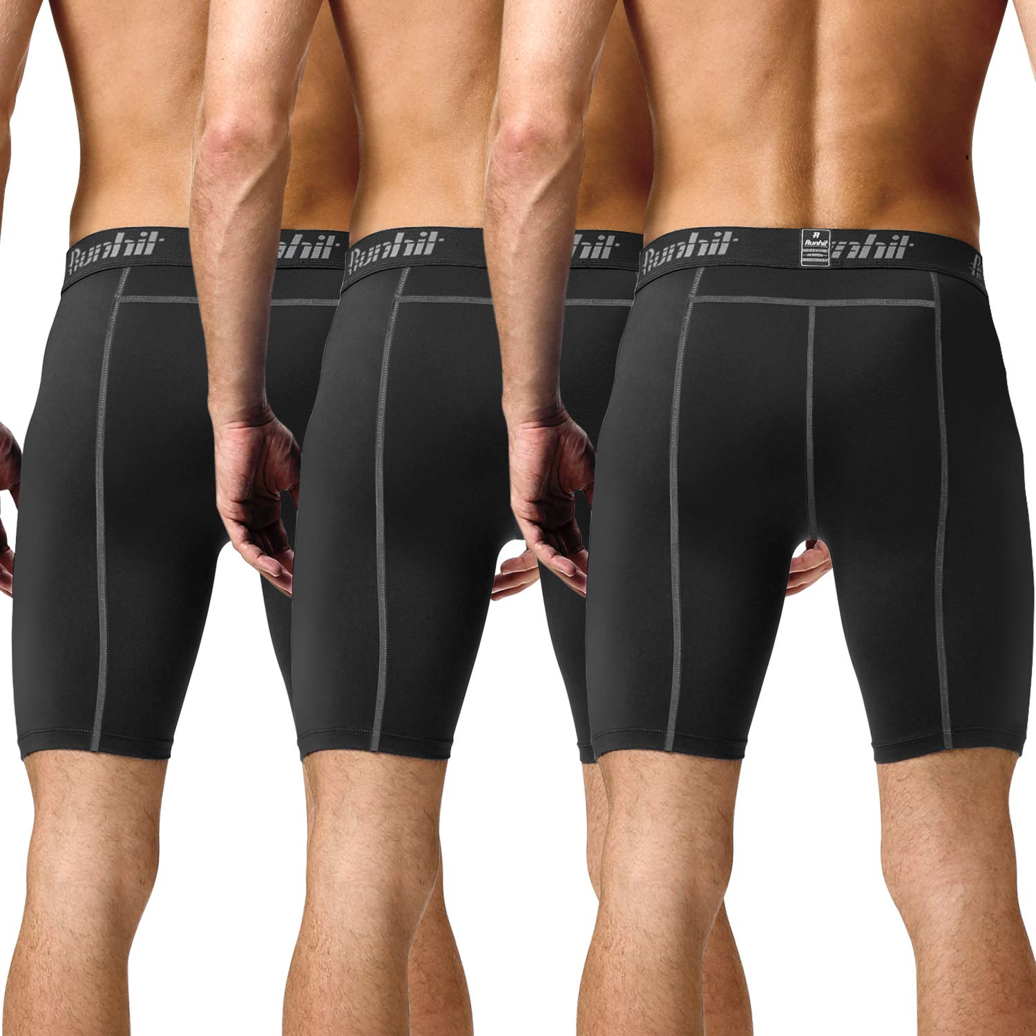 Runhit Men's Compression Shorts(3 Pack), Compression Spandex Yoga Shorts Underwear (black Grey, M)