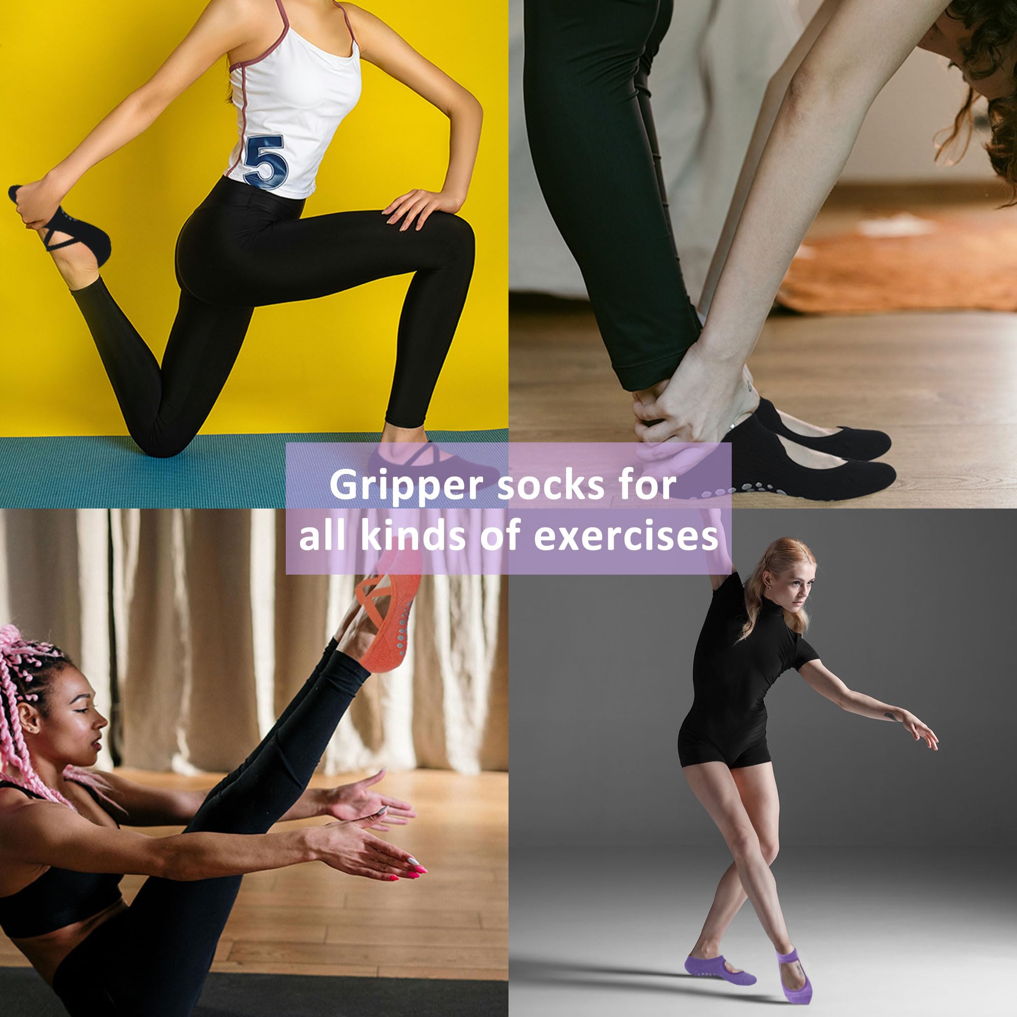Ristake Yoga Socks, Womens Compression Cotton Sticky Hiking Running Socks for Pilates 3 Pairs Skid Proof Barre Pilates Socks with Grips