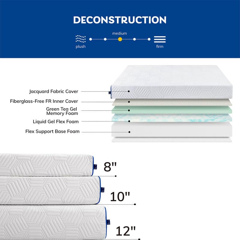 PONNYC 12 Inch King Size Mattress Gel Memory Foam Mattress Double Mattress,Pressure-Relieving and Cooling Bed,Medium-Plush Mattress & Low Motion Transfer,Certipur-US Certified,King