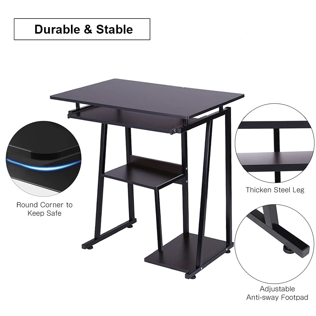 PMUYBHF Home Office Desks Standing Small Laptop Desk with Pullout Keyboard Tray for Small Spaces Computer Table for Couch Bedrooms