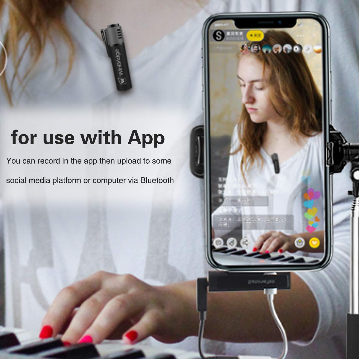 WinBridge Bluetooth Lavalier Microphone, Wireless Lavalier Microphone for iPhone, Wireless Clip On Mic Perfessional for Recording,Teaching,Bloggers,Vlogger,Interview Video