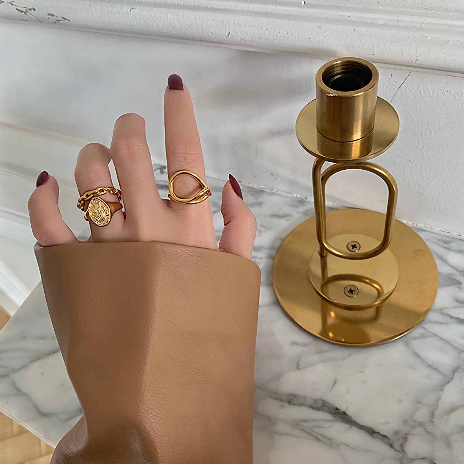 SLOONG 4 Pcs Chunky Chain Rings Set Open Ring 14k Gold Plated Ring Braided Twisted Signet Ring Stacking Band Ring Trendy Minimalist Statement Jewelry for Women Men Adjustable
