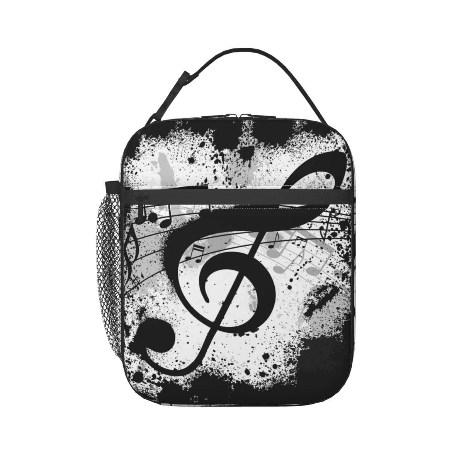 PATNPRT Music Note Insulated Lunch Box Reusable Lunch Bag with Side Pocket for Men Office Work Picnic Travel