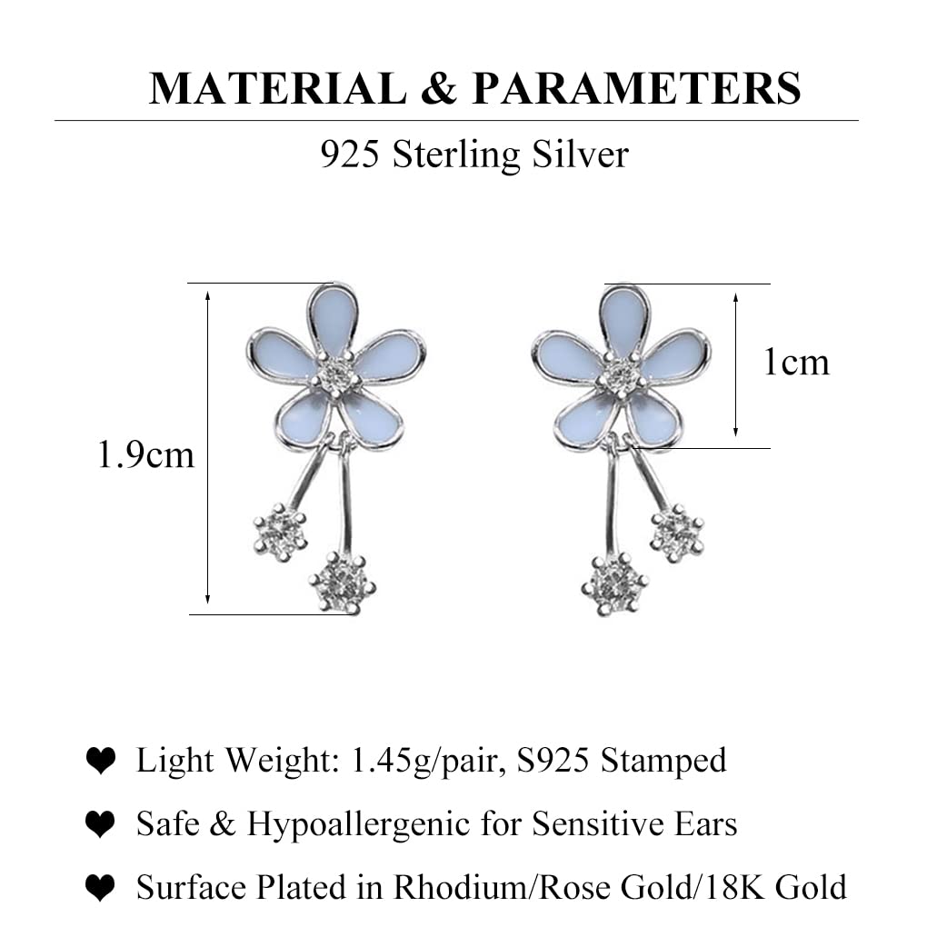 SLUYNZ 925 Sterling Silver Pretty Flowers Earrings Studs for Women Teen Girls Elegant CZ Flowers Studs Earrings (A-Silver)