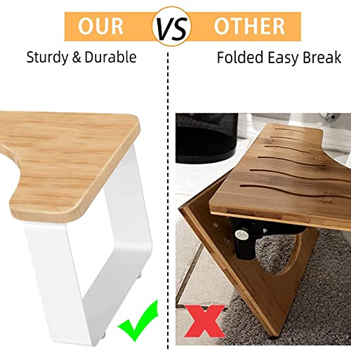 WOWOO HOME 7'' Wooden with Metal Squatting Toilet Stool, Bathroom Poop Stool for Adults, Potty Stool Anti-Slip Brown and White A01